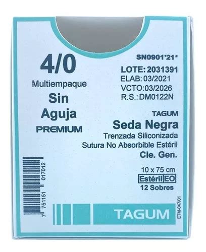 Sutura Seda Negra Trenzada 4 0 Sin Aguja 10x75cm Tagum