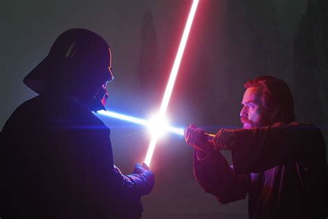 Darth Vader And Obi Wan Kenobi Dueling On A Barren Moon Star Wars Obi