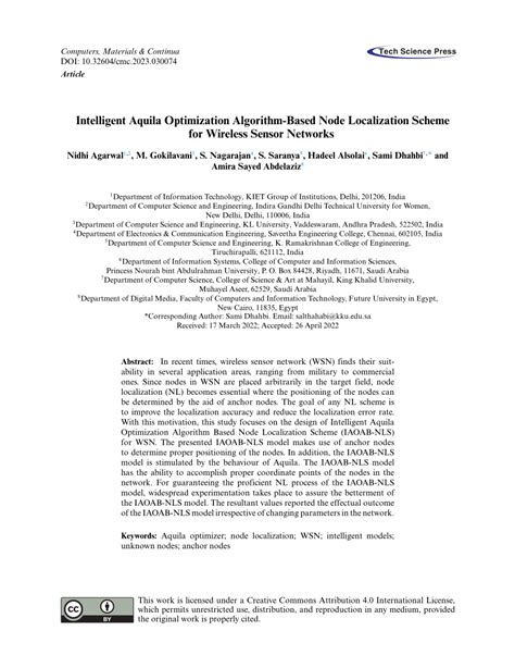 pdf intelligent aquila optimization algorithm based node localization scheme for wireless