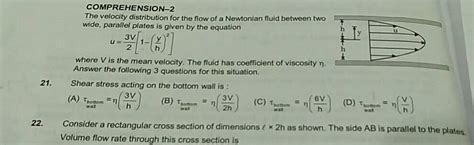 comprehension 2 the velocity distribution the flow of a newtonian fluid between two wide