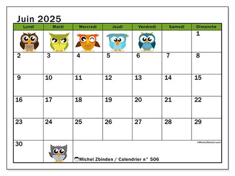 Calendrier N 506 Juin 2025 Michel Zbinden FR
