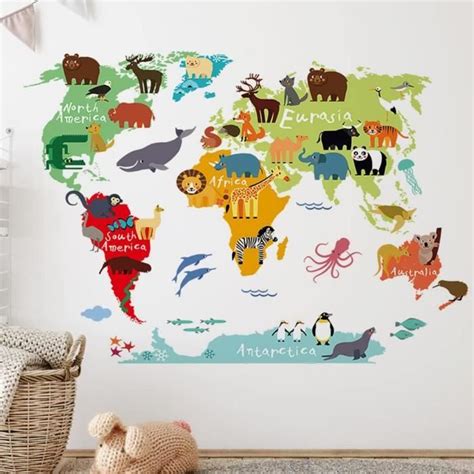 Carte Du Monde Mural Stickers Aquarelle Diy Auto Adh Sif Autocollants