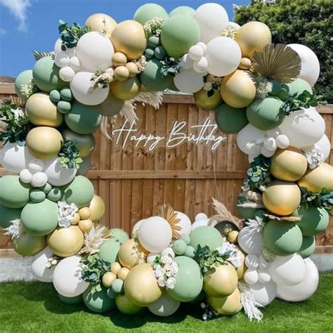 Kit D Arche Guirlande Ballon Vert PARTYPIE Ballons Latex Vert Blanc Or