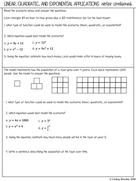 Linear Quadratic Exponential Notes And Worksheets Lindsay Bowden