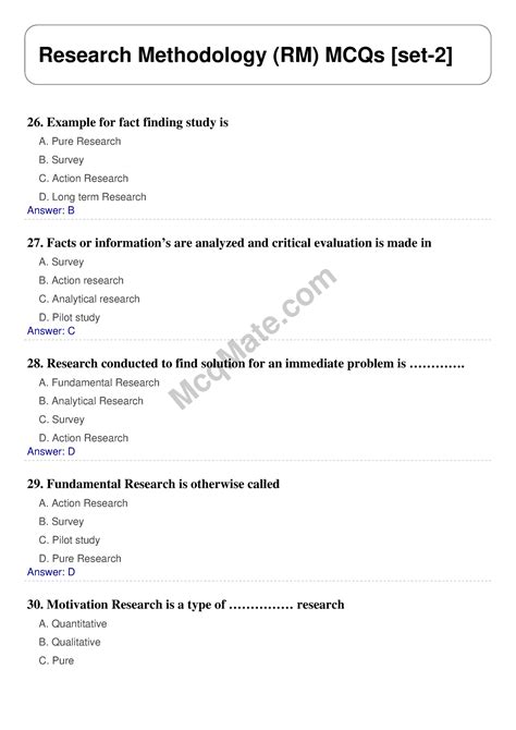 Research Methodology Rm Solved Mcqs Set Mcq Mate Vtu Studocu