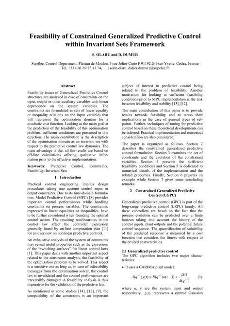 pdf feasibility of constrained generalized predictive control within invariant sets framework