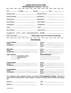 Fillable Online LEASING APPLICATION FORM BPG Management Company Fax