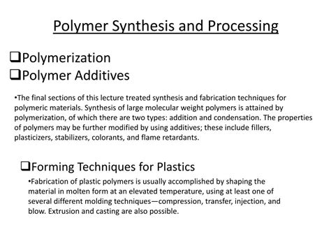 Ppt Lecture Polymer Structure Characteristic Applications And