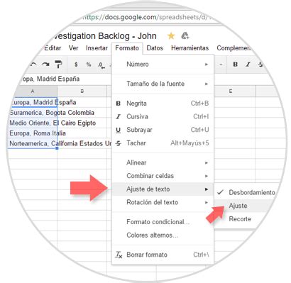 Ajustar texto en Google Sheets Hojas de cálculo Solvetic