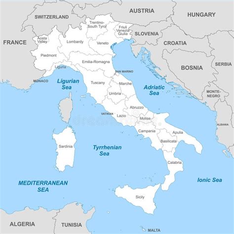 Mappa Politica Dell Italia Con Confini Regionali Illustrazione