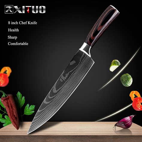 XITUO Pisau Dapur Chef Damascus Pattern 8 Inch Chef Knife Silver