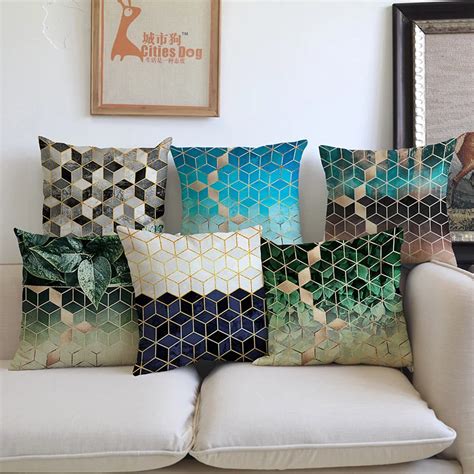 Geometry Cushion Cover X Cm Cotton Linen Geometric Lattice Home