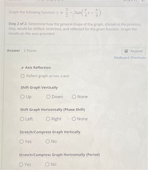 solved graph the following function y 32 2tan π4x π4 step 2