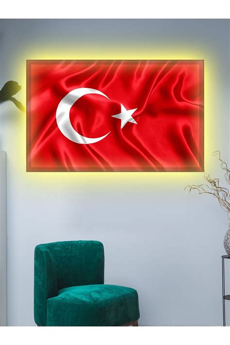 Genel Markalar Kanvas Tablo Led Işıklı Türk Bayrağı al Bayrak 50 X 35