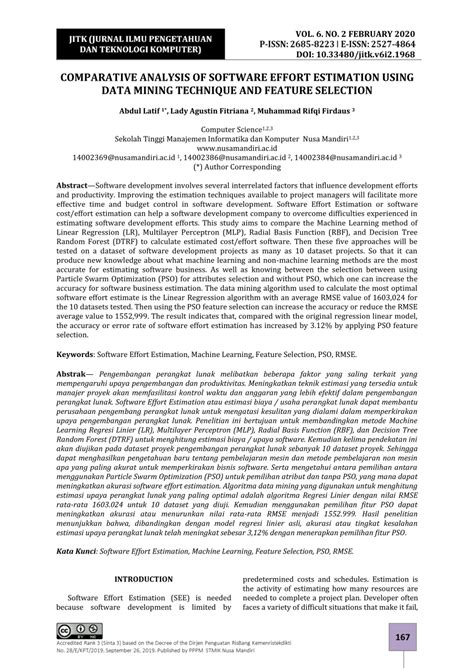 pdf comparative analysis of software effort estimation using data mining technique and feature