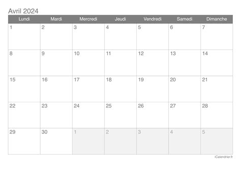 Calendrier 2024 Mois Avril Gavra Joellyn