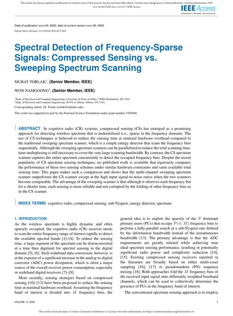 pdf spectral detection of frequency sparse signals compressed sensing vs sweeping spectrum