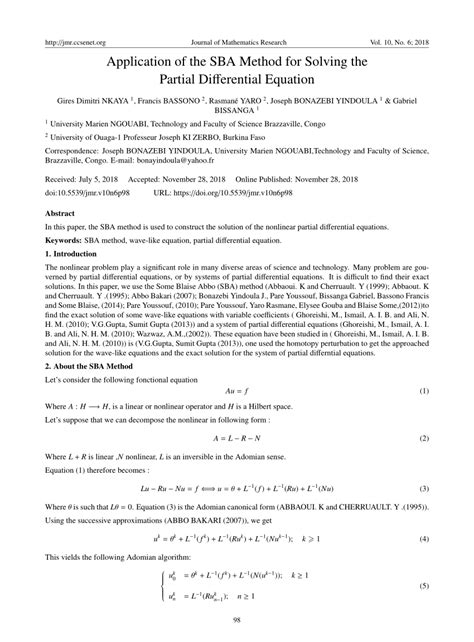 pdf application of the sba method for solving the partial differential equation