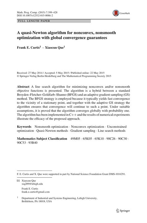 pdf a quasi newton algorithm for nonconvex nonsmooth optimization with global convergence
