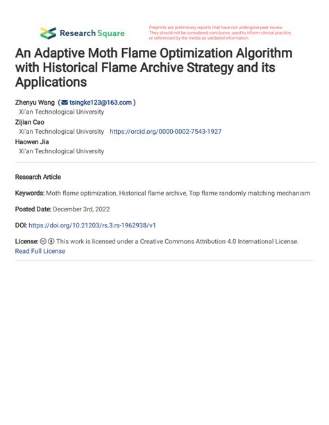 pdf an adaptive moth flame optimization algorithm with historical flame archive strategy and