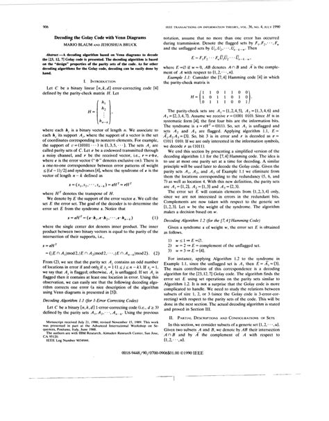 pdf decoding the golay code with venn diagrams