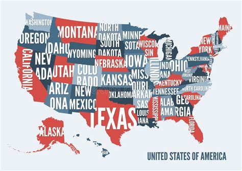 Mapa Del Cartel De Los Estados Unidos De Am Rica Con Nombres Del Estado