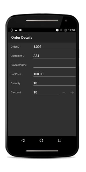 Layout SfDataForm Xamarin Android Syncfusion