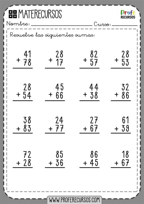 Ejercicio De Sumas 2 Cifras Sin Llevar Math Worksheets First Grade
