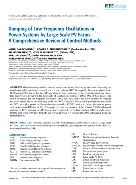pdf damping of low frequency oscillations in power systems by large scale pv farms a