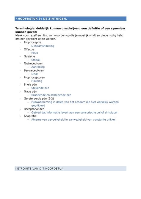 2122 09 Key Points De Algemene En Speciale Zintuigen