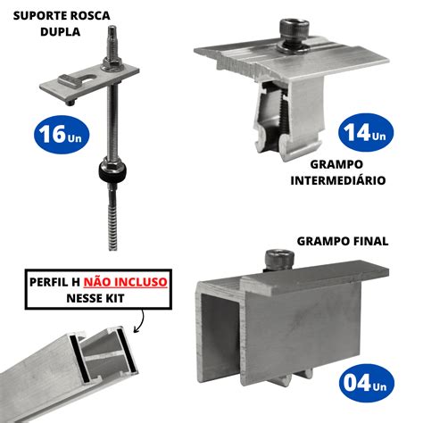 Kit Estrutura Suporte Fixador Para 08 Placas Painel Solar Alumínio e
