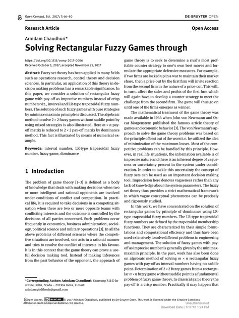 pdf solving rectangular fuzzy games through