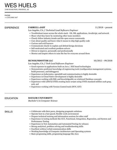 Lead Software Engineer Resume Samples Velvet Jobs