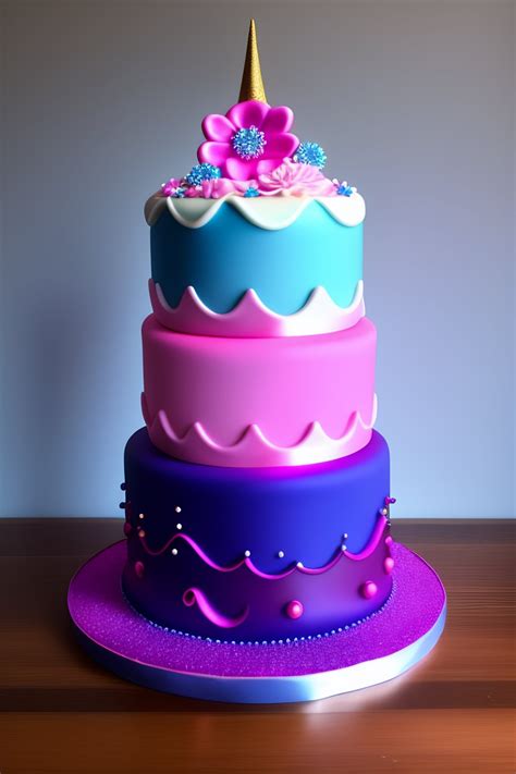 Lexica Princess Winter Blue Pink Purple Birthday Cake With Piped Flowers