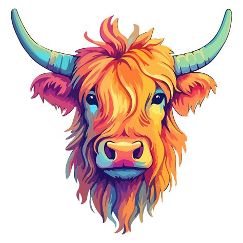 Highland Cow Modern Pop Art Style Colorful Highland Cow Illustration
