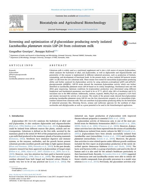 PDF Screening and optimization of β glucosidase producing newly