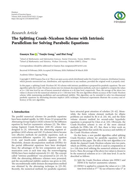 pdf the splitting crank nicolson scheme with intrinsic parallelism for solving parabolic equations