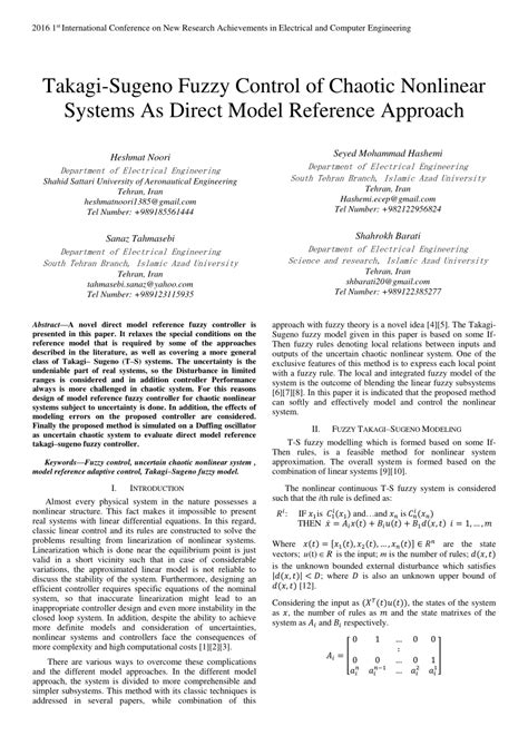 pdf takagi sugeno fuzzy control of chaotic nonlinear systems as direct model reference approach