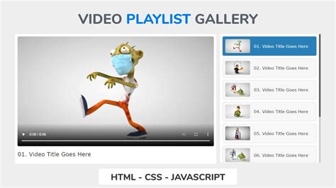 create a responsive video playlist gallery using html css javascript youtube