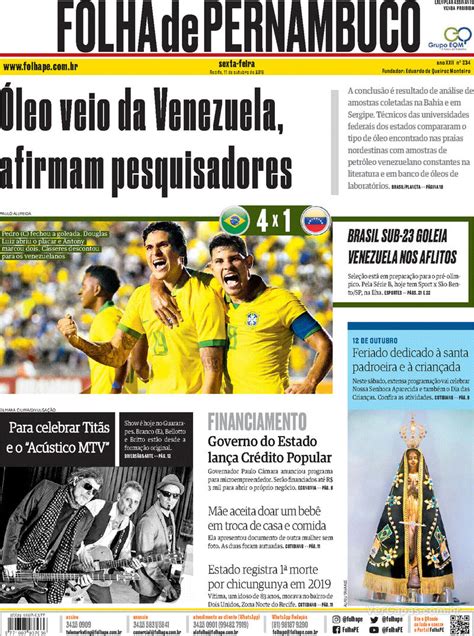 Capa Folha De Pernambuco Sexta De Outubro De