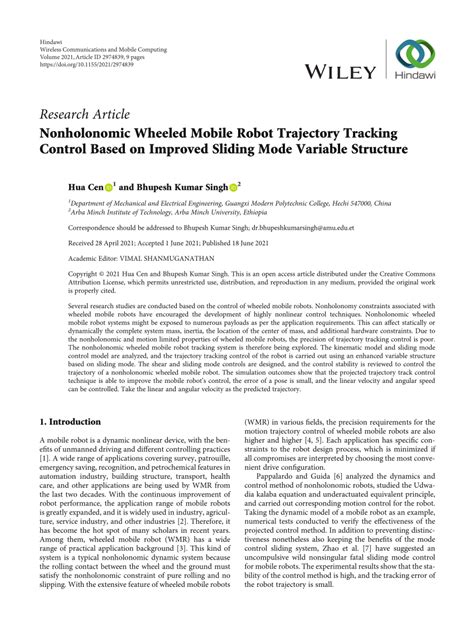 pdf nonholonomic wheeled mobile robot trajectory tracking control based on improved sliding