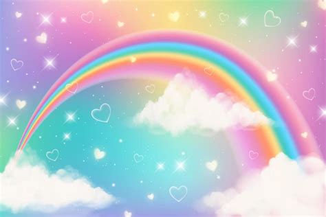 Holographic Rainbow Unicorn Background With Clouds