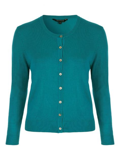 Womens Teal Crew Neck Cardigan Peacocks