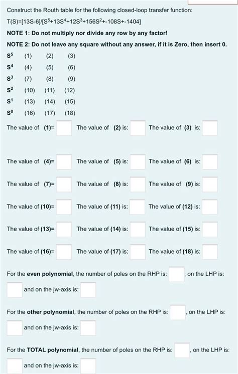 solved construct the routh table for the following