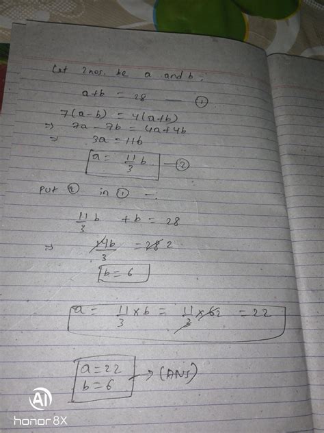 find two numbers whose is 28 and seven times their differences times their sum