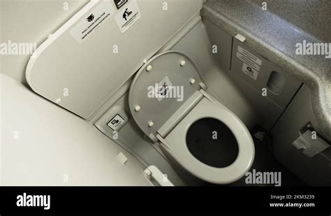 Public Toilet In The Airplane Airplane Bathroom Inside A Toilet Onboard Plane Stock Video