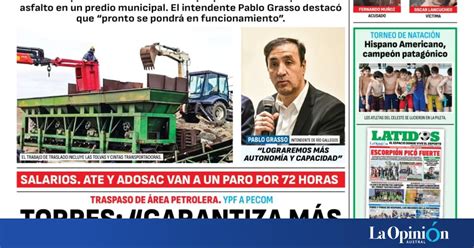 Diario La Opinión Austral tapa edición impresa del martes 29 de octubre