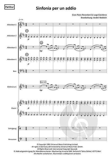 Sinfonia Per Un Addio Von Rondo Veneziano Akkordeon Noten Partitur
