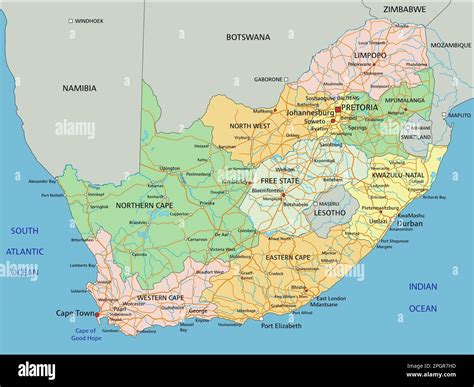 Sudáfrica Altamente detallado mapa político editable con etiquetado