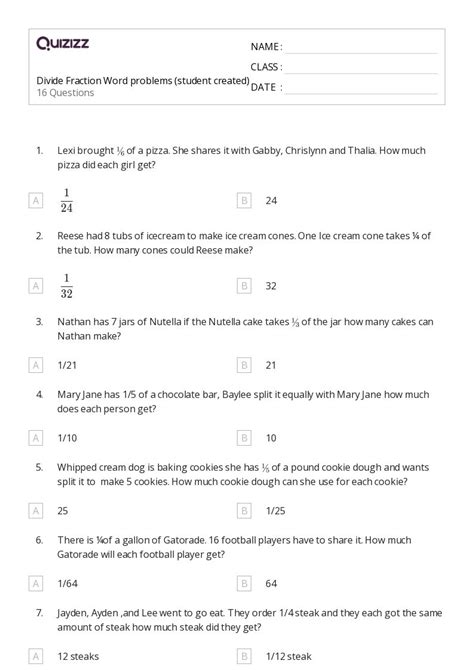 50 Fraction Word Problems Worksheets On Quizizz Free Printable